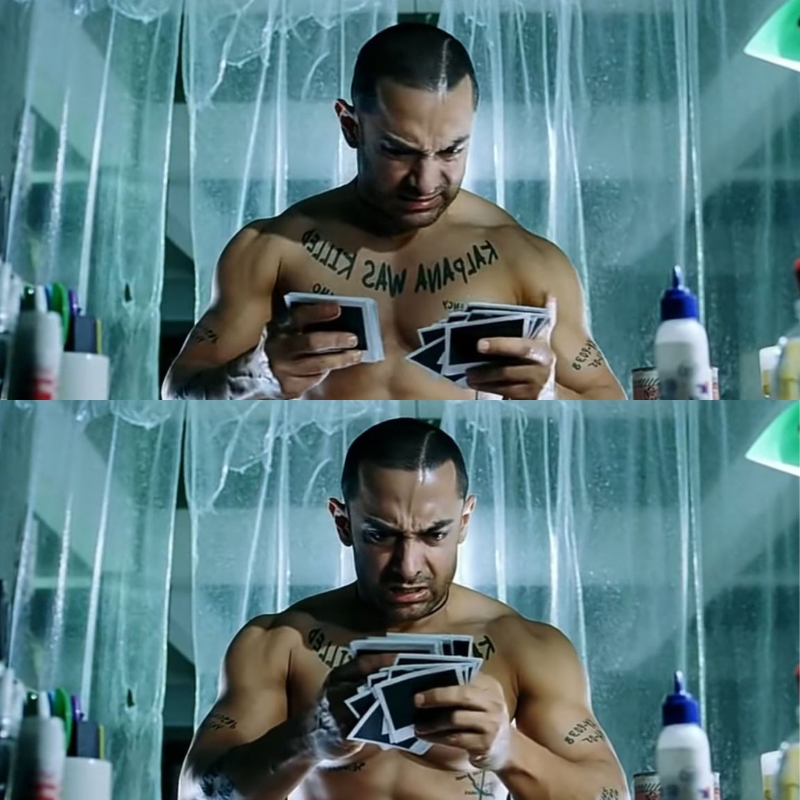Aamir Khan In Ghajini Looking At Photos - Indian Meme Templates